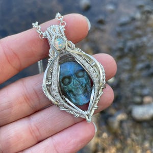 Blue Labradorite Skull Sterling Silver Wire Wrap With Opal - Wire ...