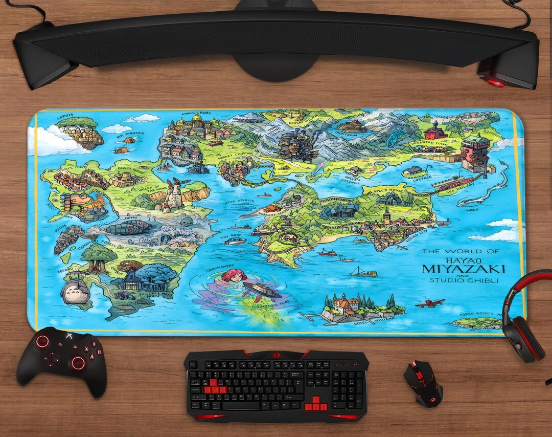 Studio Ghibli Fantasy Map Mouse Pad | Extended Desk Mat, Gaming Setup ...
