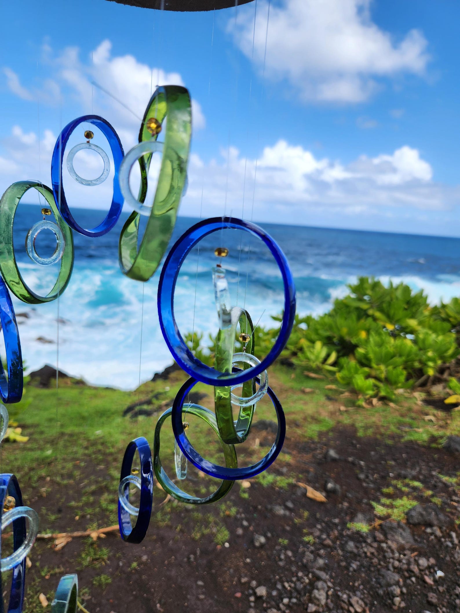 Blue, Green, Clear, Md Double Helix GLASS WINDCHIMES-RECYCLED Wine ...
