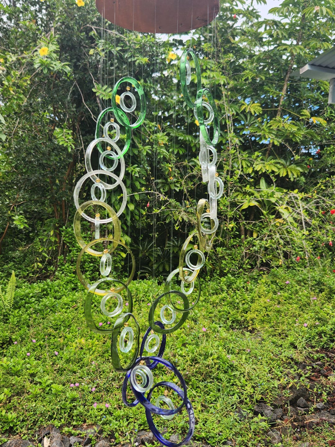 Xl Dna Double Helix Mixed GLASS WINDCHIMES-RECYCLED Wine Bottles Out ...