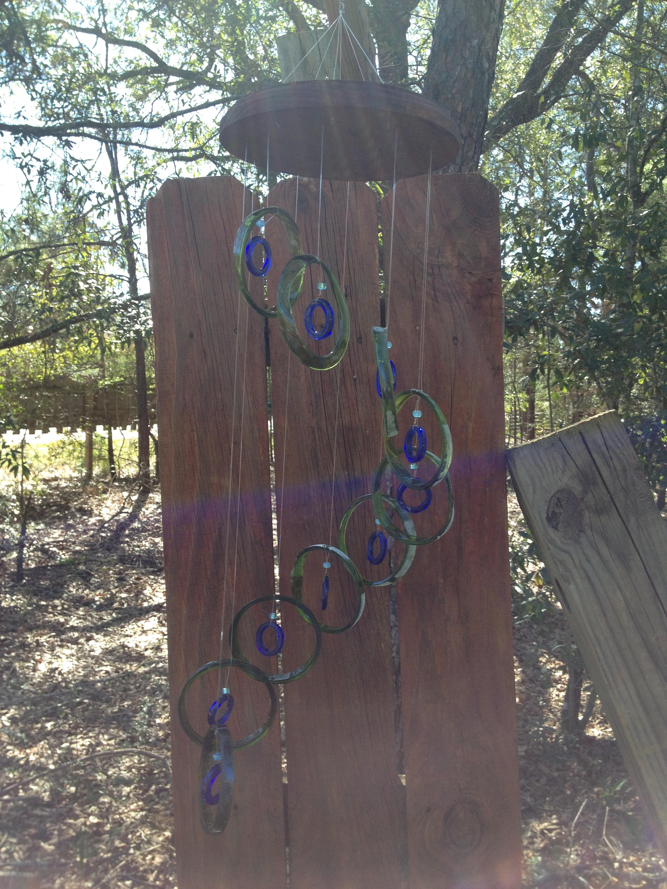 Green blue GLASS WINDCHIMES RECYCLED bottles garden | Etsy