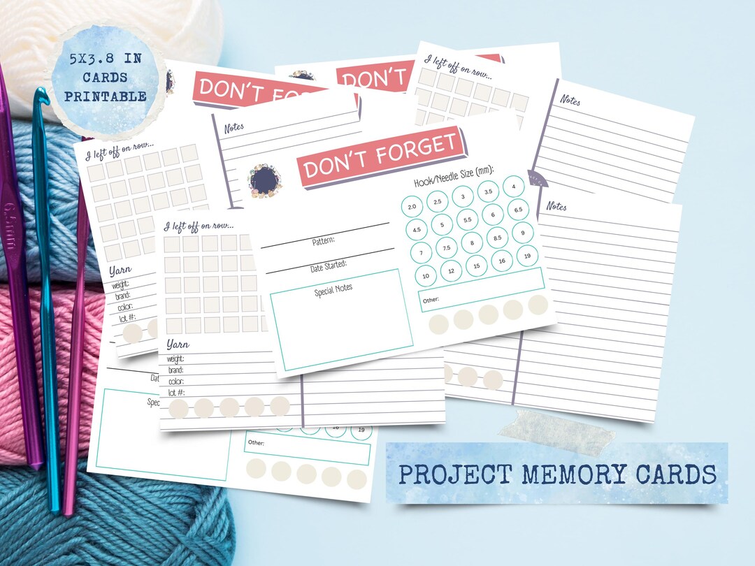 Printable Knitting Crochet Project Cards | Digital Download for WIP ...
