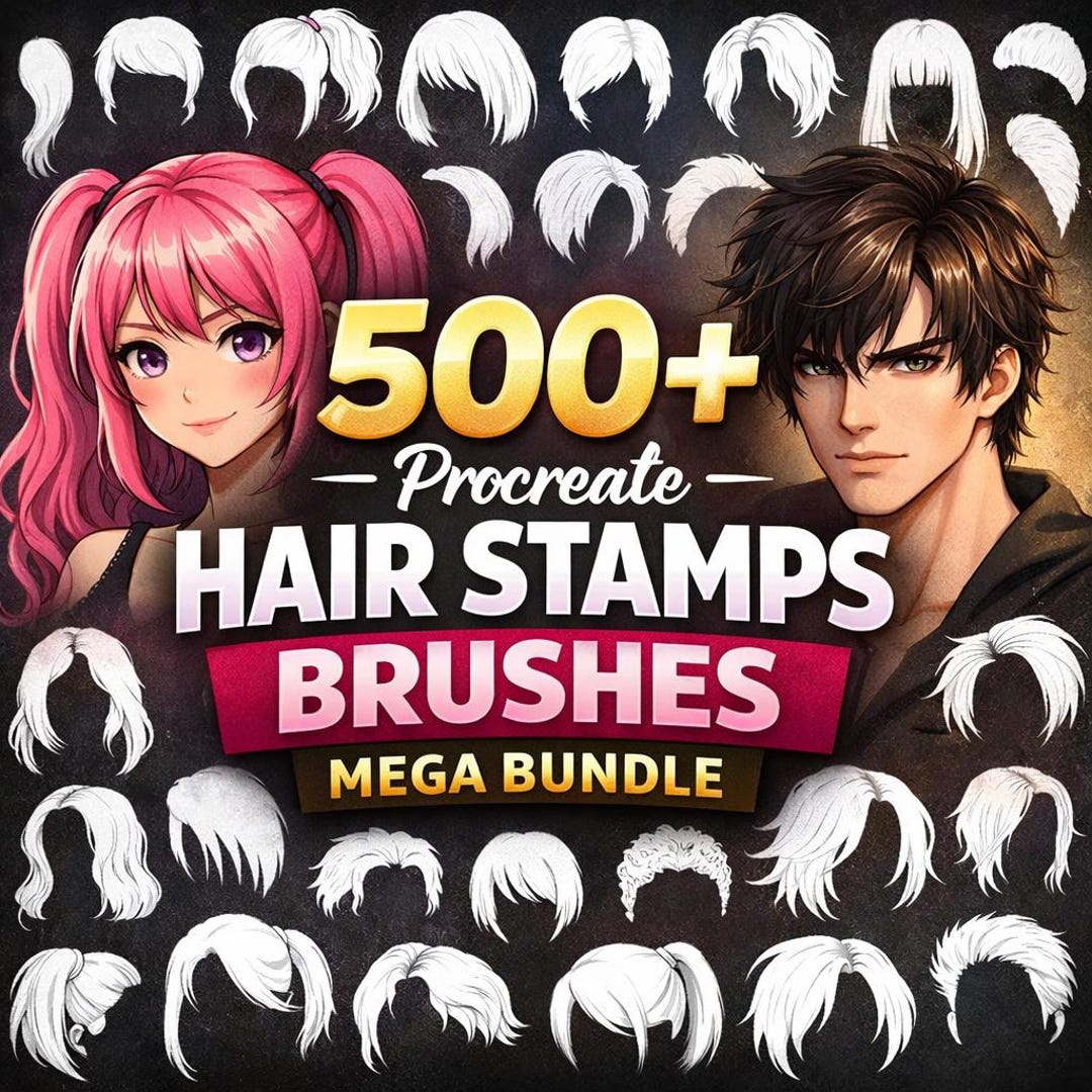 500+ Procreate Hair Stamps Brushes Mega Bundle | Anime Manga Hair Brush ...