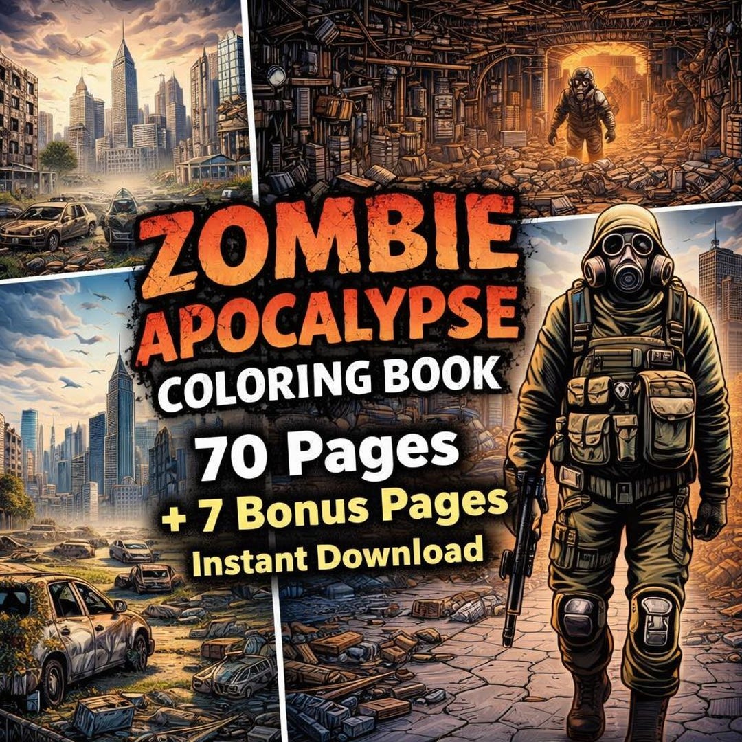 Zombie Apocalypse Coloring Book | 77 Pages Post Apocalyptic Scenes ...