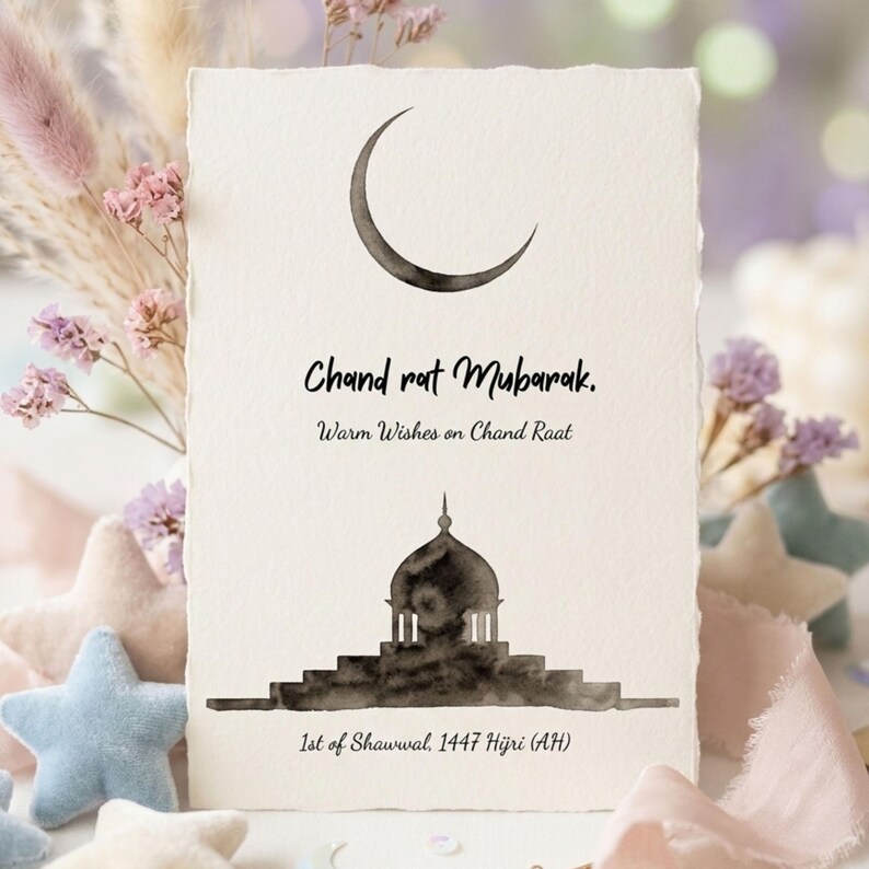 Editable Chand Raat Mubarak Card, Neutral Beige Mosque Line Art ...