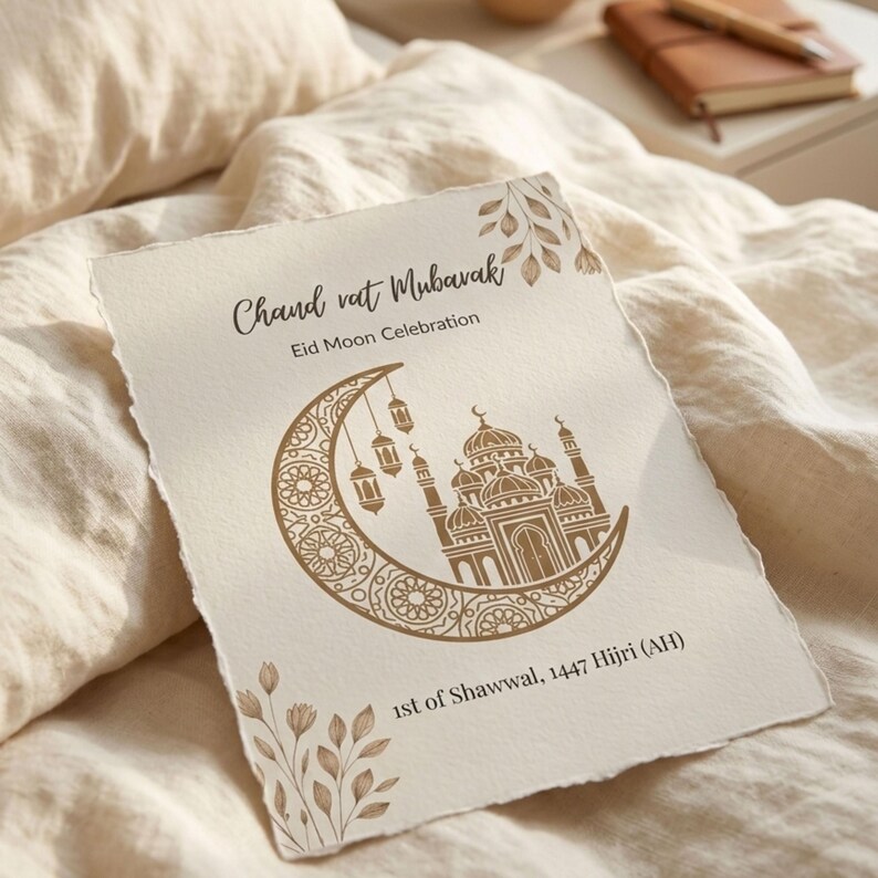 Editable Chand Raat Mubarak Card, Neutral Beige Mosque Line Art ...