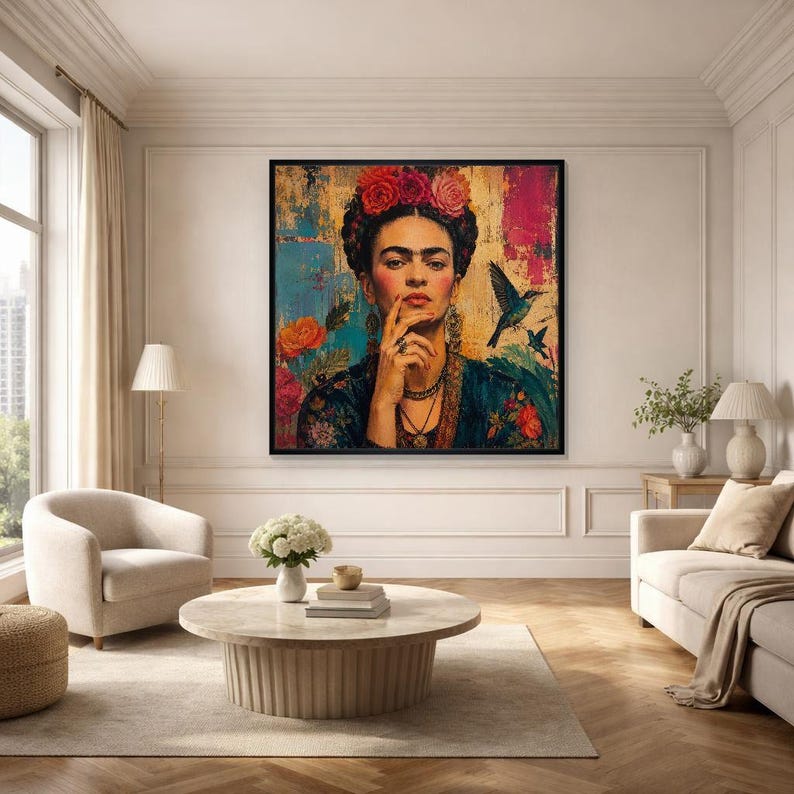 Frida Kahlo Portrait Art Print, Mexican Woman Portrait Canvas Art ...