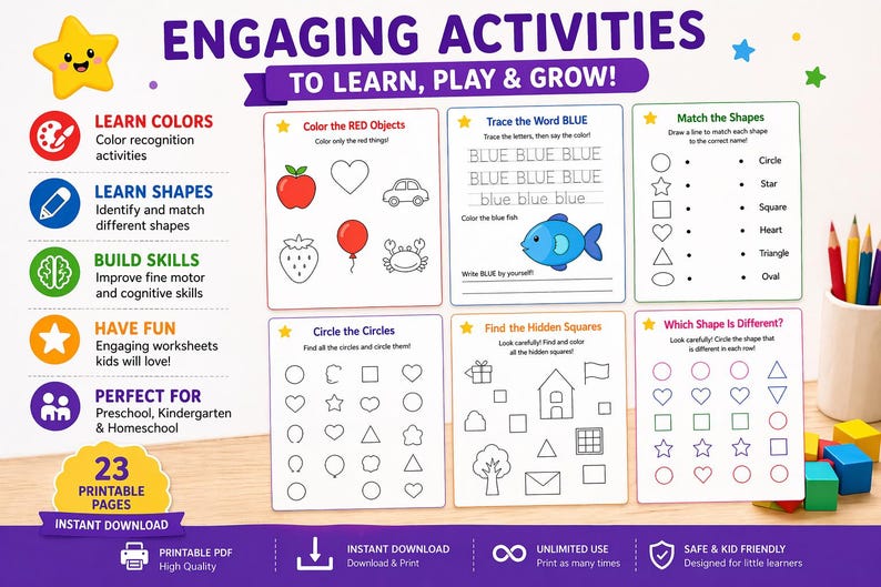 Colors and Shapes Workbook for Kids Ages 3-5, Preschool Printable ...