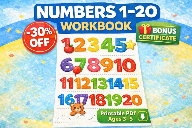 Numbers 1–20 Workbook for Kids | Printable Preschool Math Activities ...