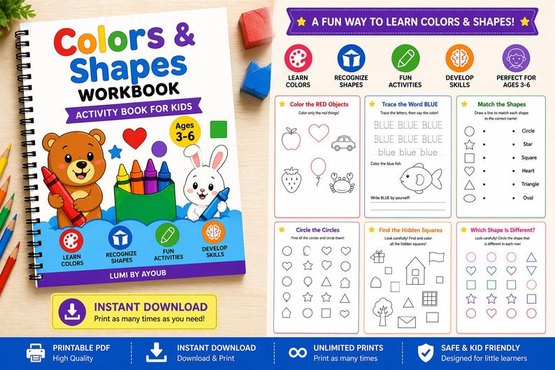 Colors and Shapes Workbook for Kids Ages 3-5, Preschool Printable ...