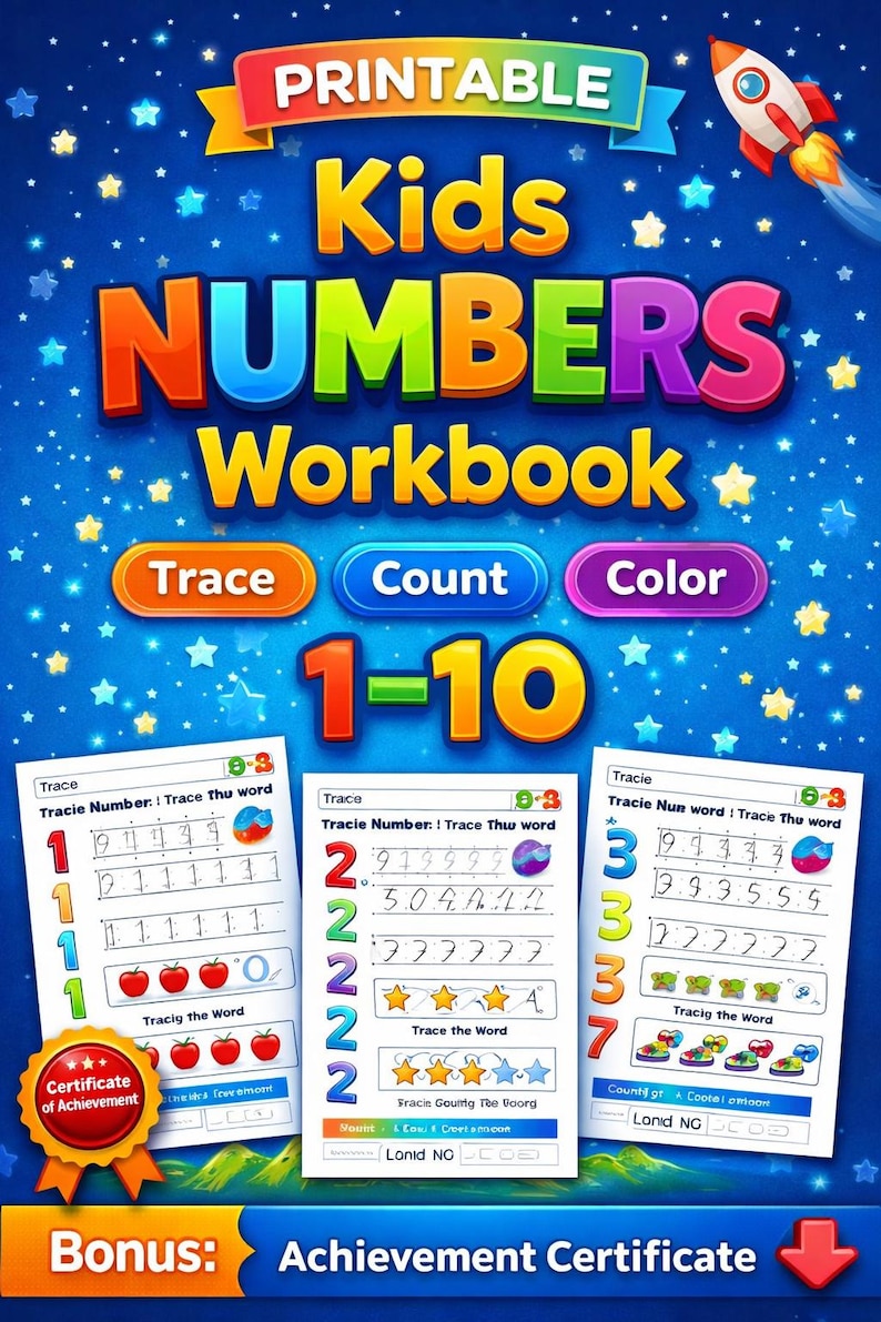 Numbers 1-10 Workbook | Trace, Count, Color Math Activity (PDF Download ...
