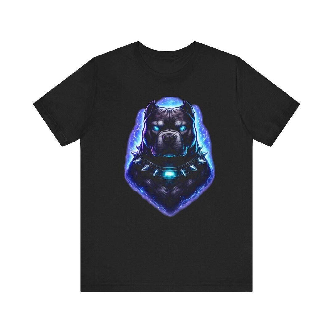 Cyberpunk American Bully T-shirt | Neon Blue Dog Graphic Tee ...