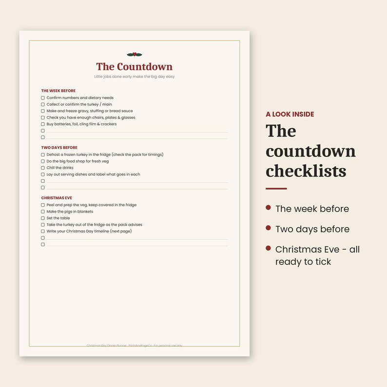 Christmas Dinner Planner, Roast Turkey Timeline, Menu Card, Shopping ...