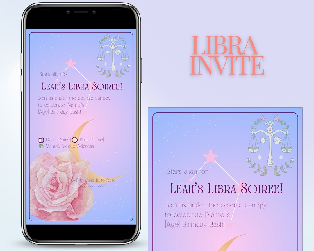 Libra Birthday Invite, Editable Zodiac Birthday Invite, Digital ...