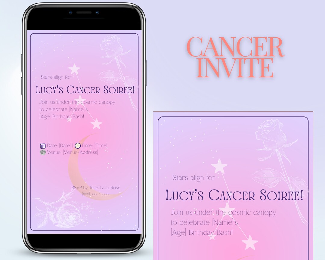 Cancer Birthday Invite, Editable Zodiac Birthday Invite, Digital ...