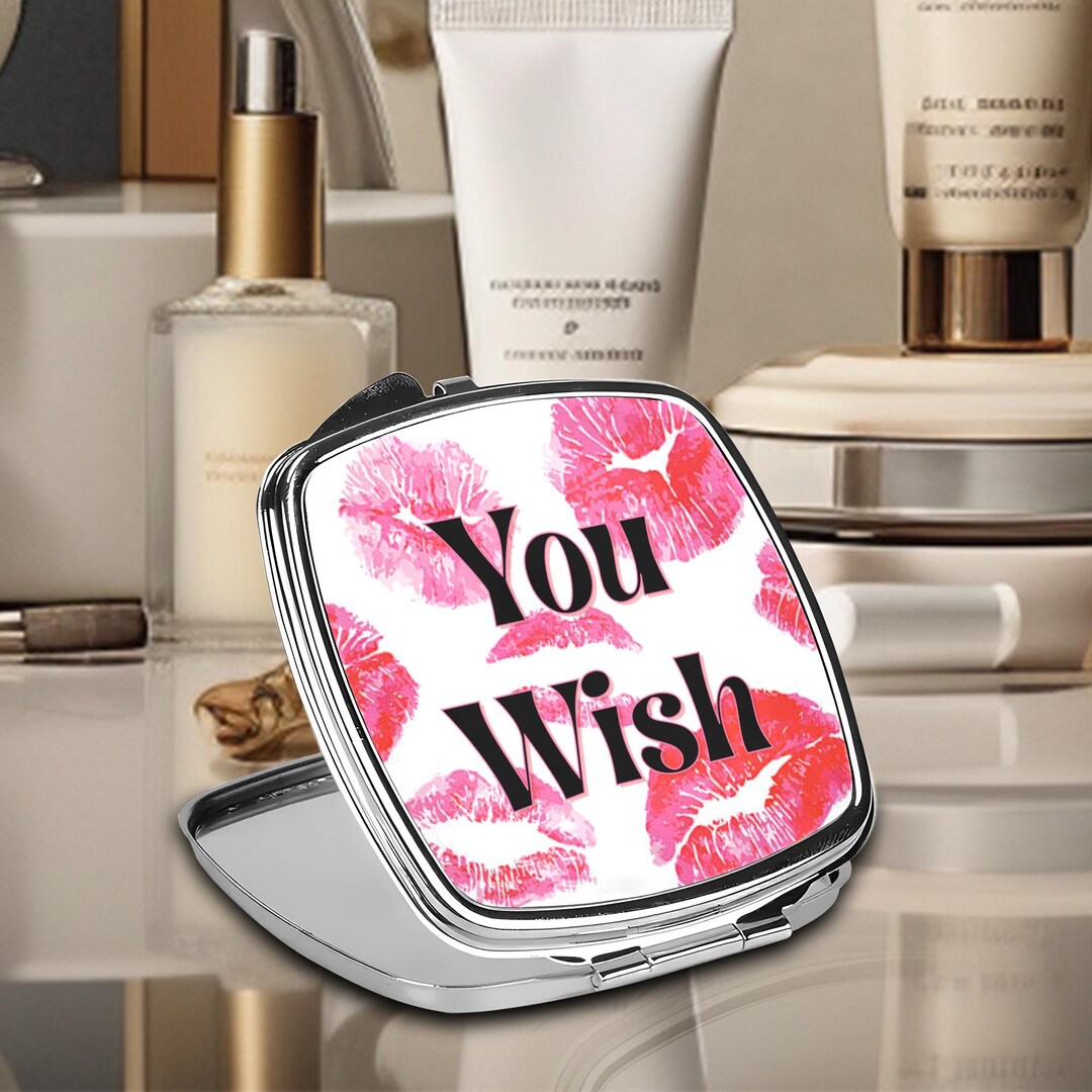 You Wish Compact Mirror | Square | Lipstick Kiss Mark - Etsy
