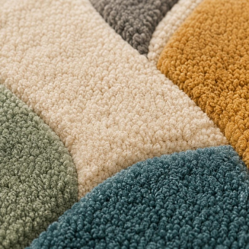 Hand Tufted Wool Rug, Modern Abstract Leaf Pattern Area Rug, Teal Green ...