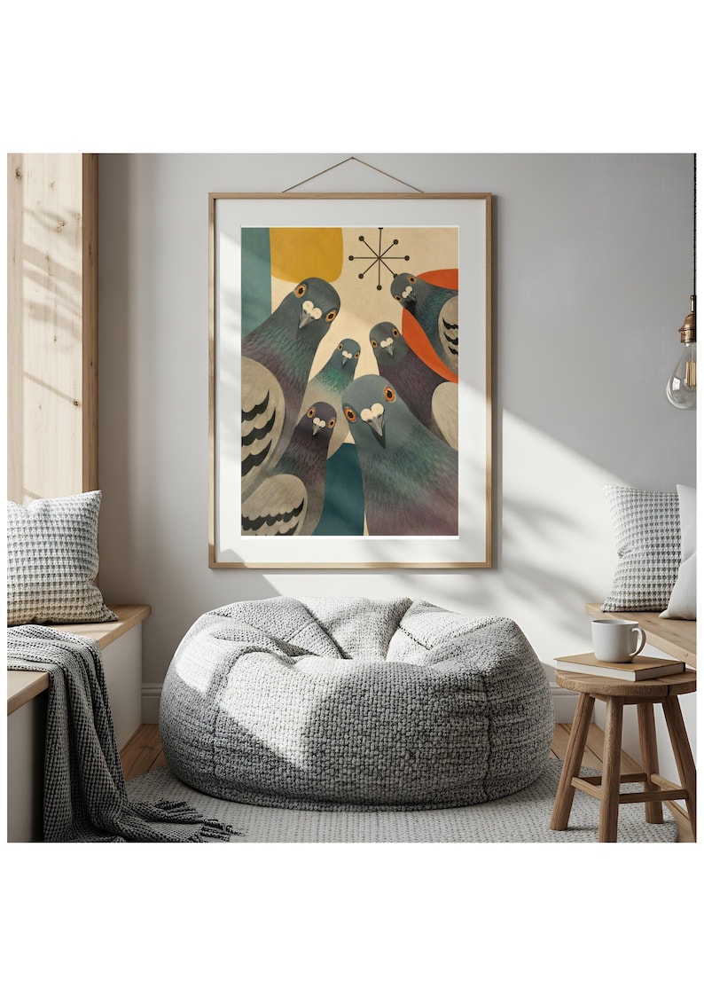 Curious Pigeons Poster Print | Whimsical Bird Wall Art, Humorous Animal ...