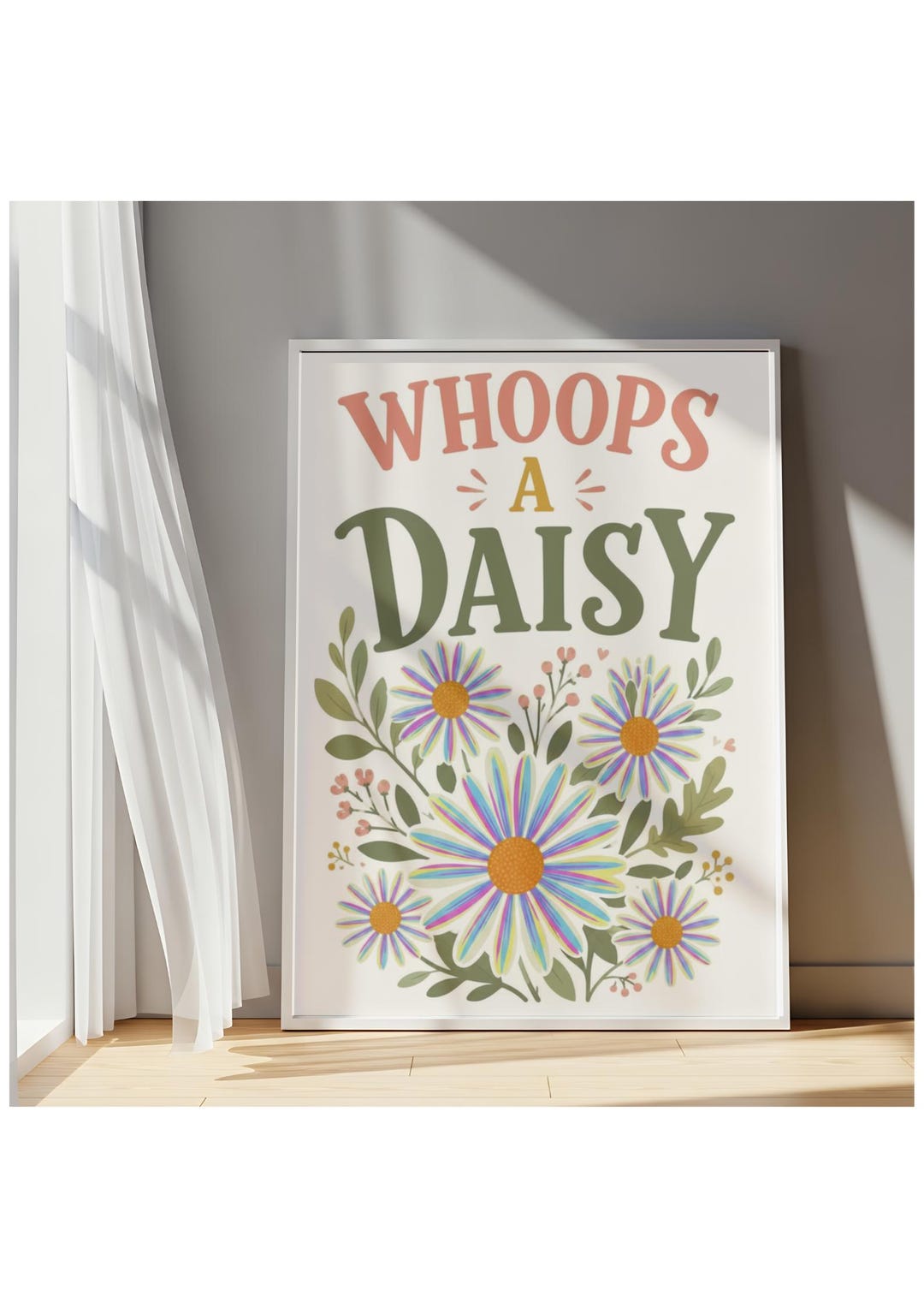 Whoops A Daisy Art Print, Retro Floral Botanical Poster, Cottagecore ...