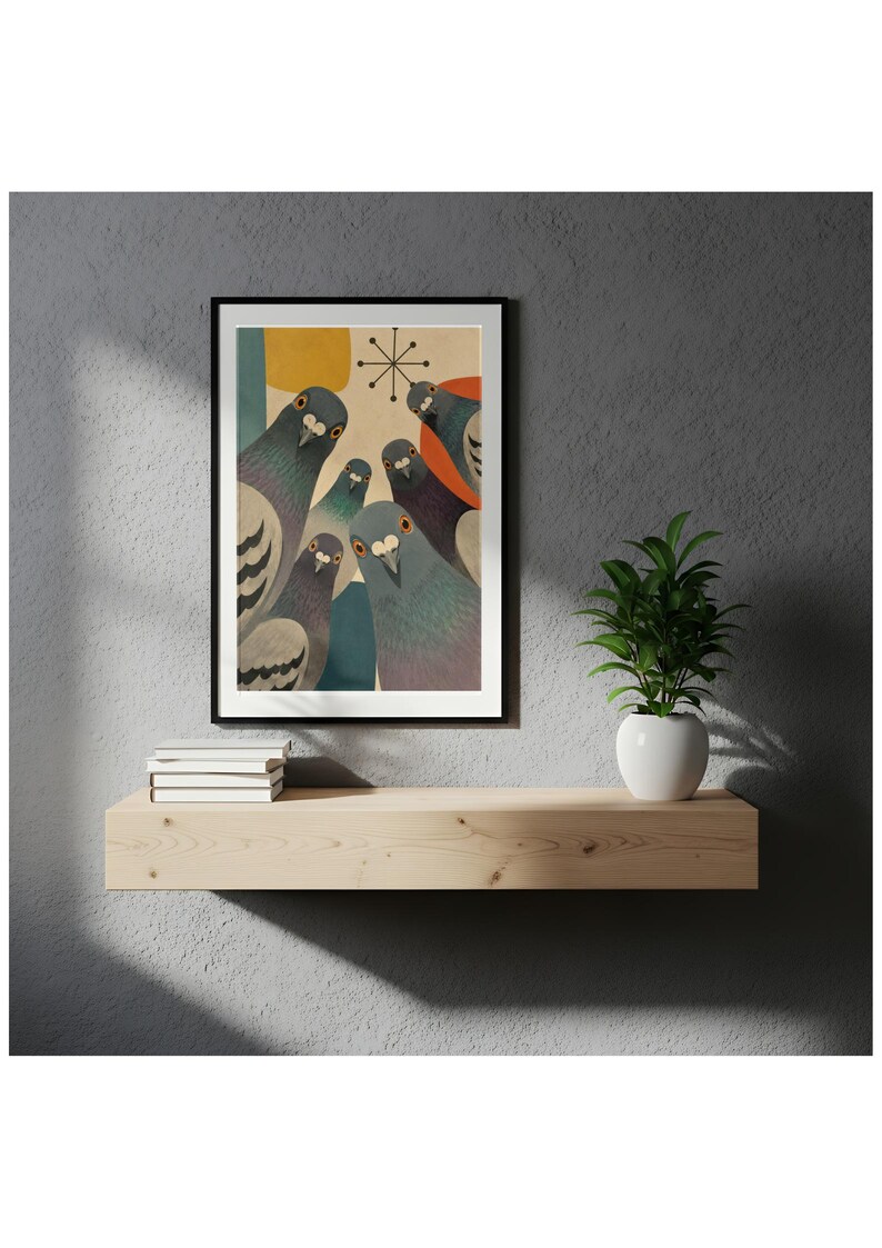 Curious Pigeons Poster Print | Whimsical Bird Wall Art, Humorous Animal ...