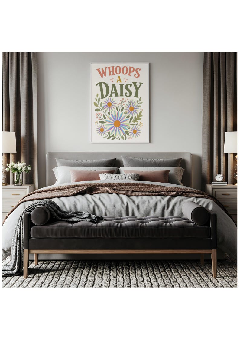 Whoops A Daisy Art Print, Retro Floral Botanical Poster, Cottagecore ...