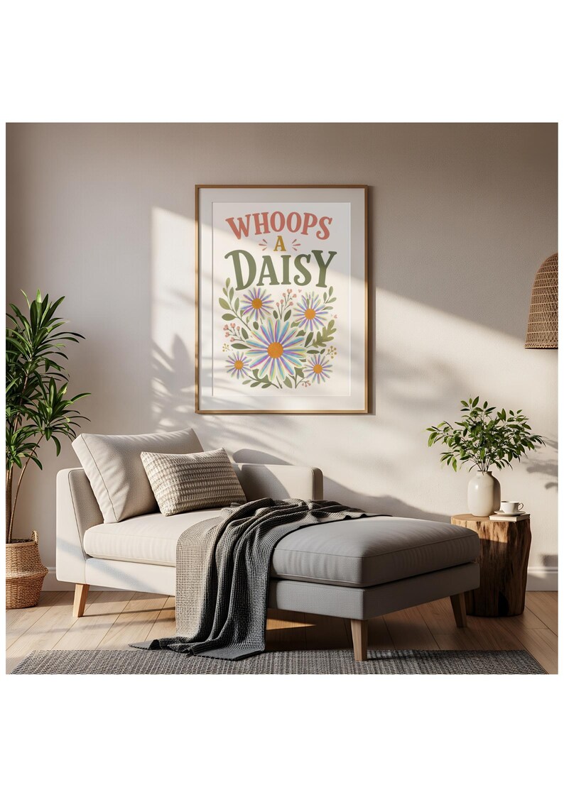 Whoops A Daisy Art Print, Retro Floral Botanical Poster, Cottagecore ...