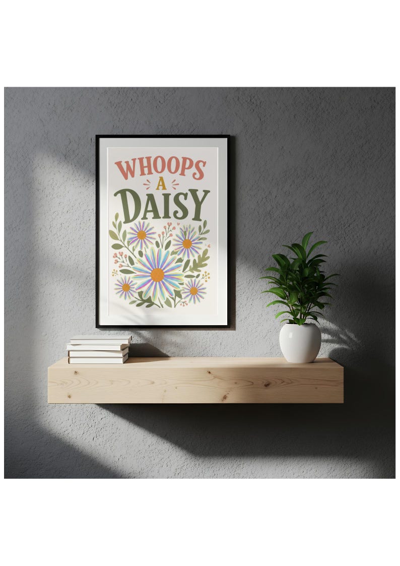Whoops A Daisy Art Print, Retro Floral Botanical Poster, Cottagecore ...