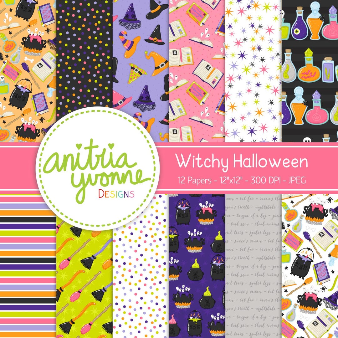 Halloween Digital Paper, Halloween Designs, Witch Pattern Design, Witch ...