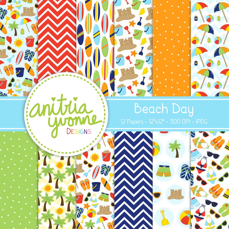 Beach Digital Paper, Party Designs, Beach Design, Summer Designs ...