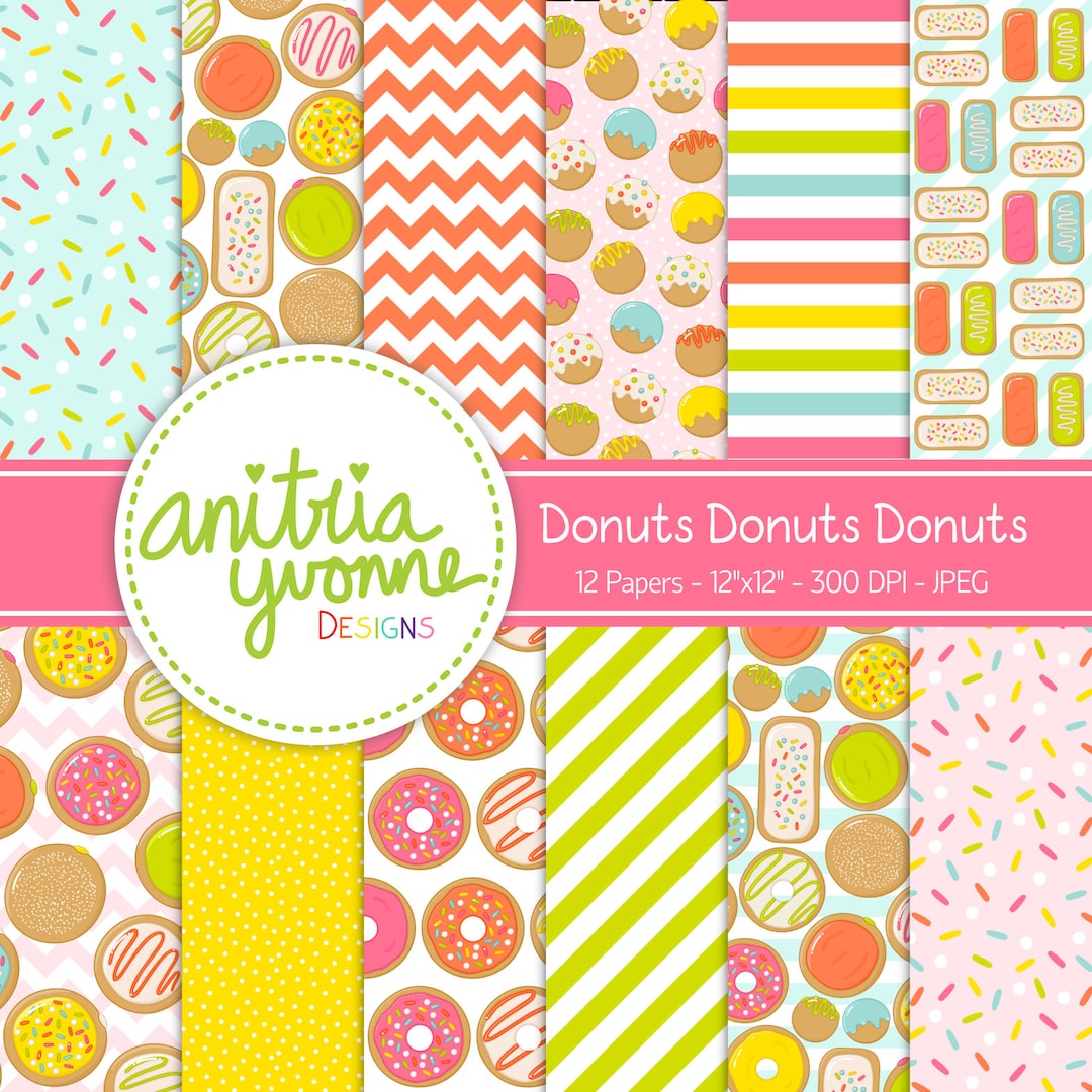Donut Digital Paper, Donut Printables, Donut Design, Donut Pattern ...