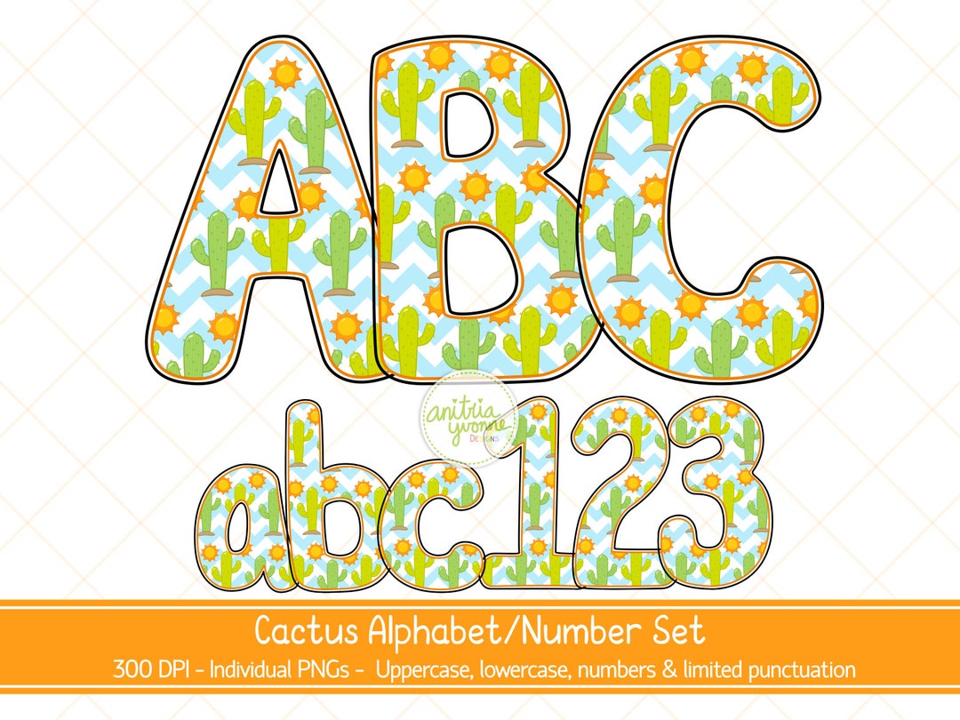 Green Cactus Alphabet, Cactus Sublimation Letters, Full Printable ...