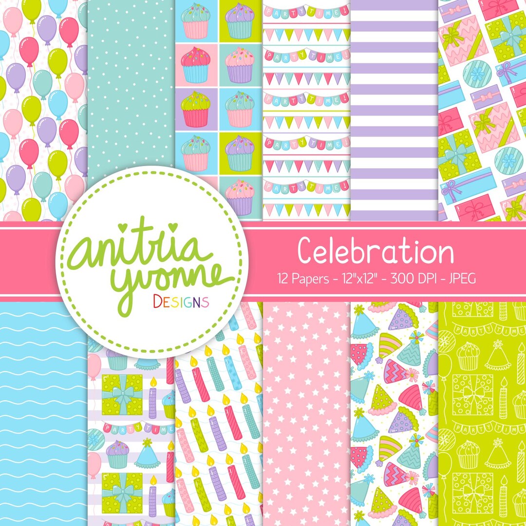 Celebration Digital Paper, Party Designs, Birthday Design, Celebration ...