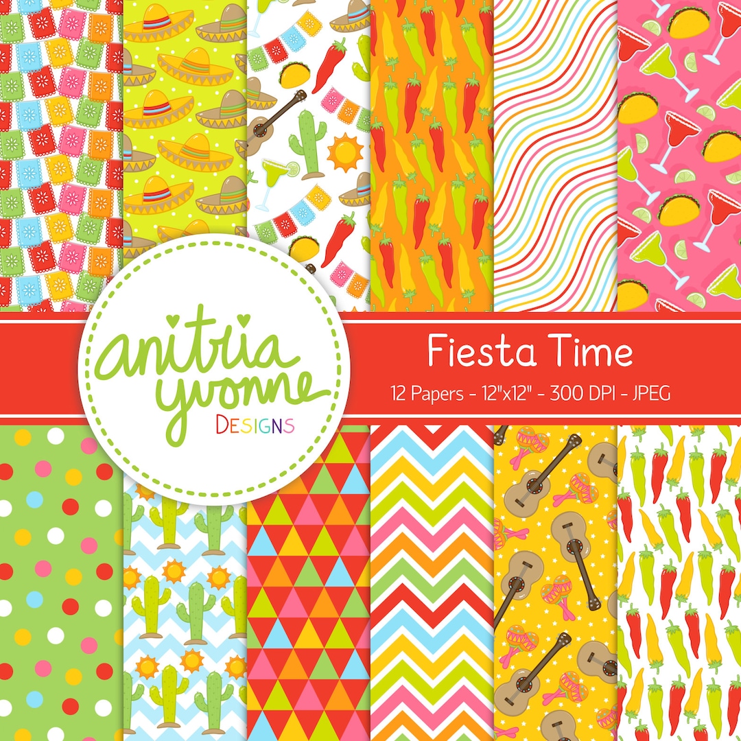 Fiesta Digital Paper, Party Designs, Fiesta Design, Birthday Design ...