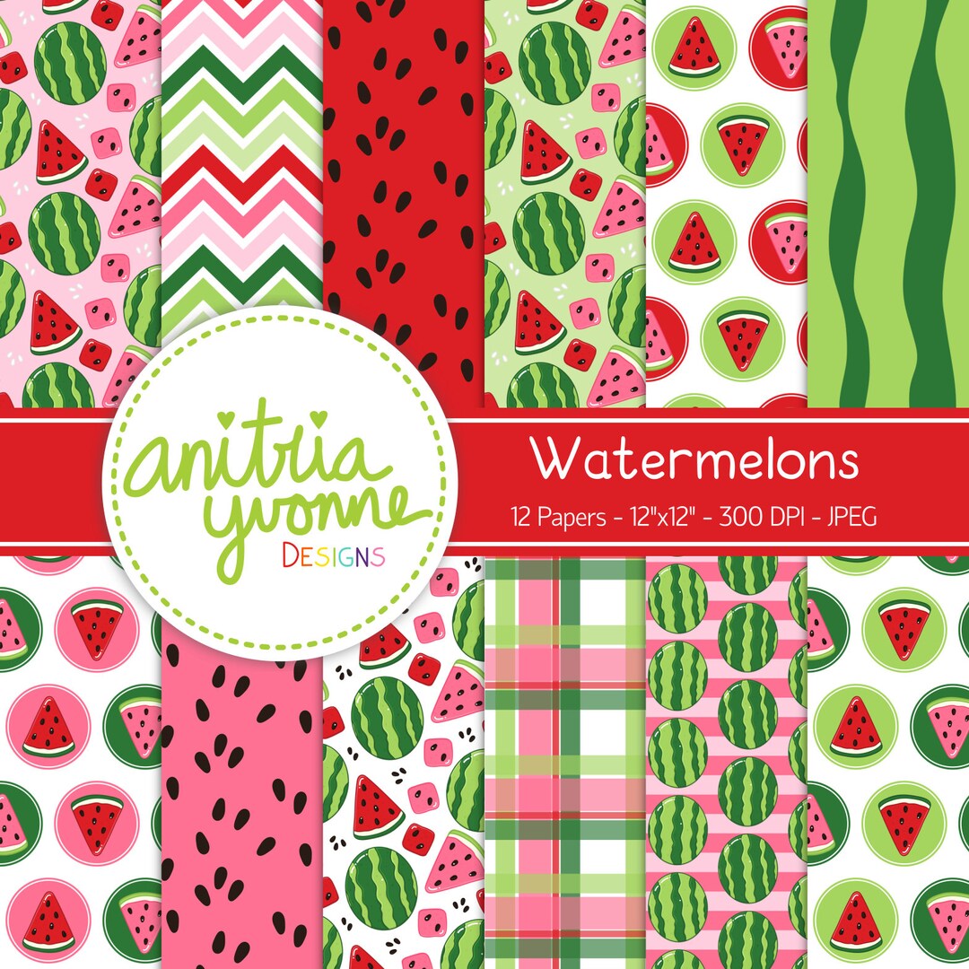 Watermelon Digital Paper, Watermelon Printable, Fruit Design, Fruit ...