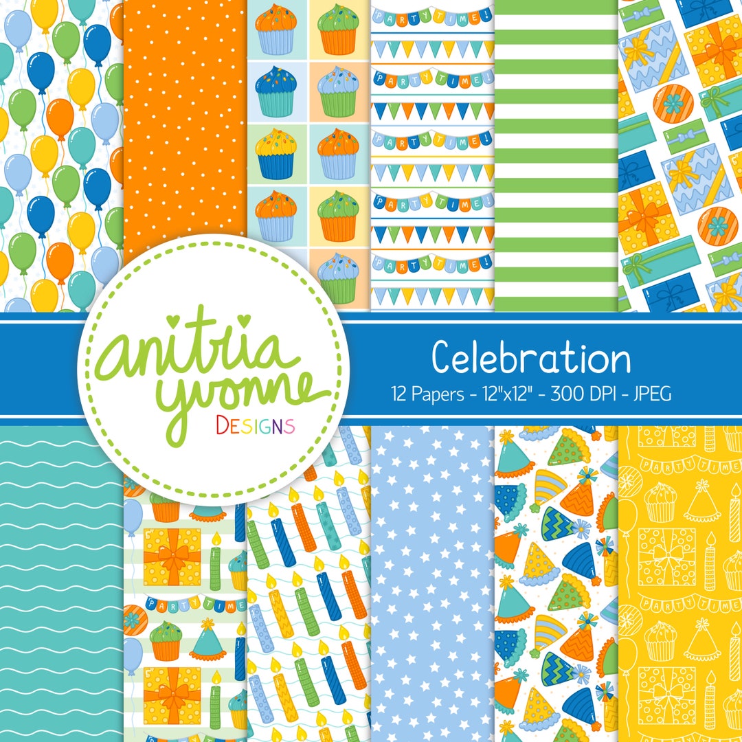 Celebration Digital Paper, Party Designs, Birthday Design, Celebration ...