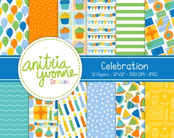 Celebration Digital Paper, Party Designs, Cupcake Design, Birthday ...