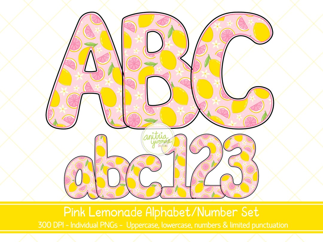 Pink Lemonade Alphabet, Lemon Sublimation Letters, Full Printable ...