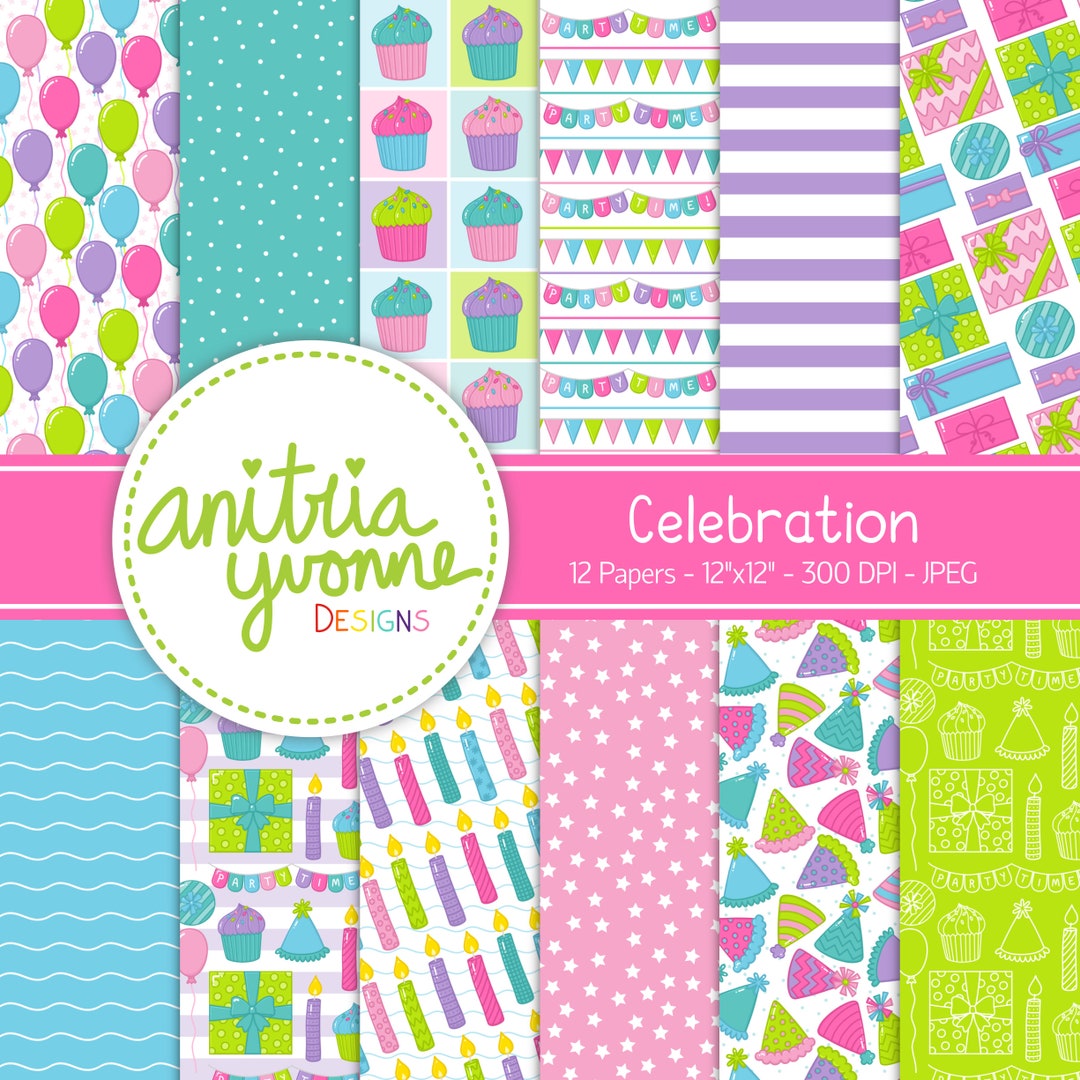 Celebration Digital Paper, Party Designs, Birthday Design, Celebration ...