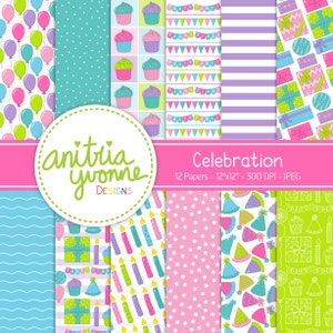 Celebration Digital Paper, Party Designs, Birthday Design, Celebration ...