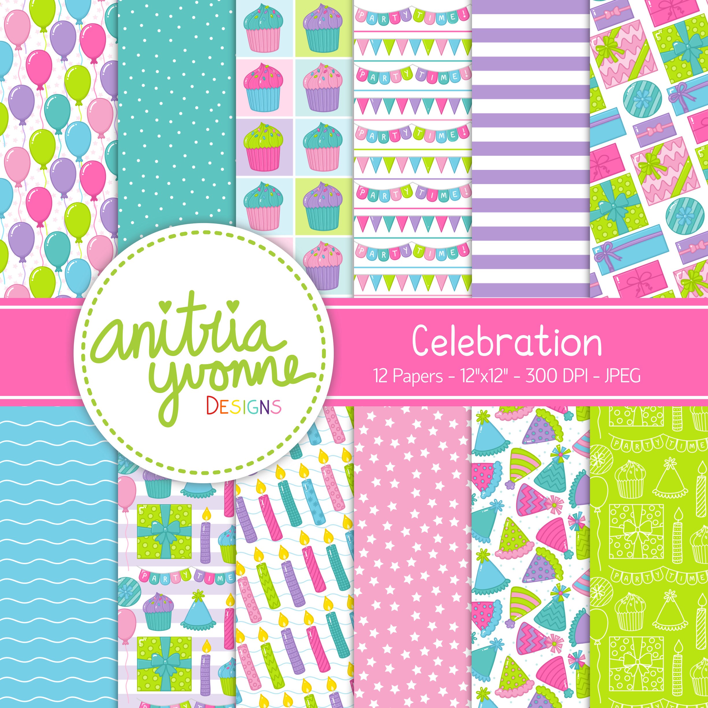 Celebration Digital Paper, Party Designs, Birthday Design, Celebration ...