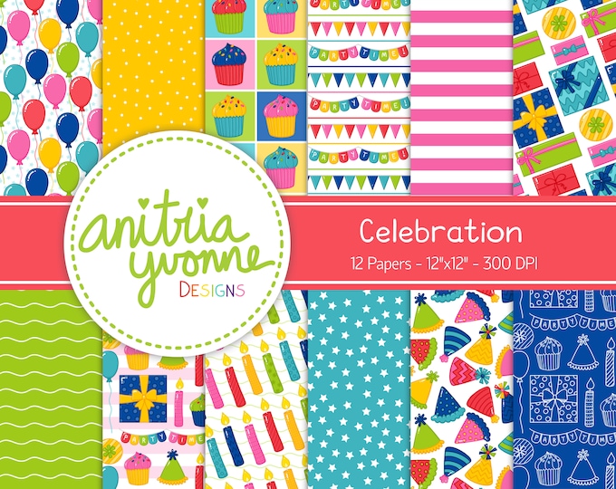 Celebration Digital Paper, Party Designs, Cupcake Design, Birthday ...