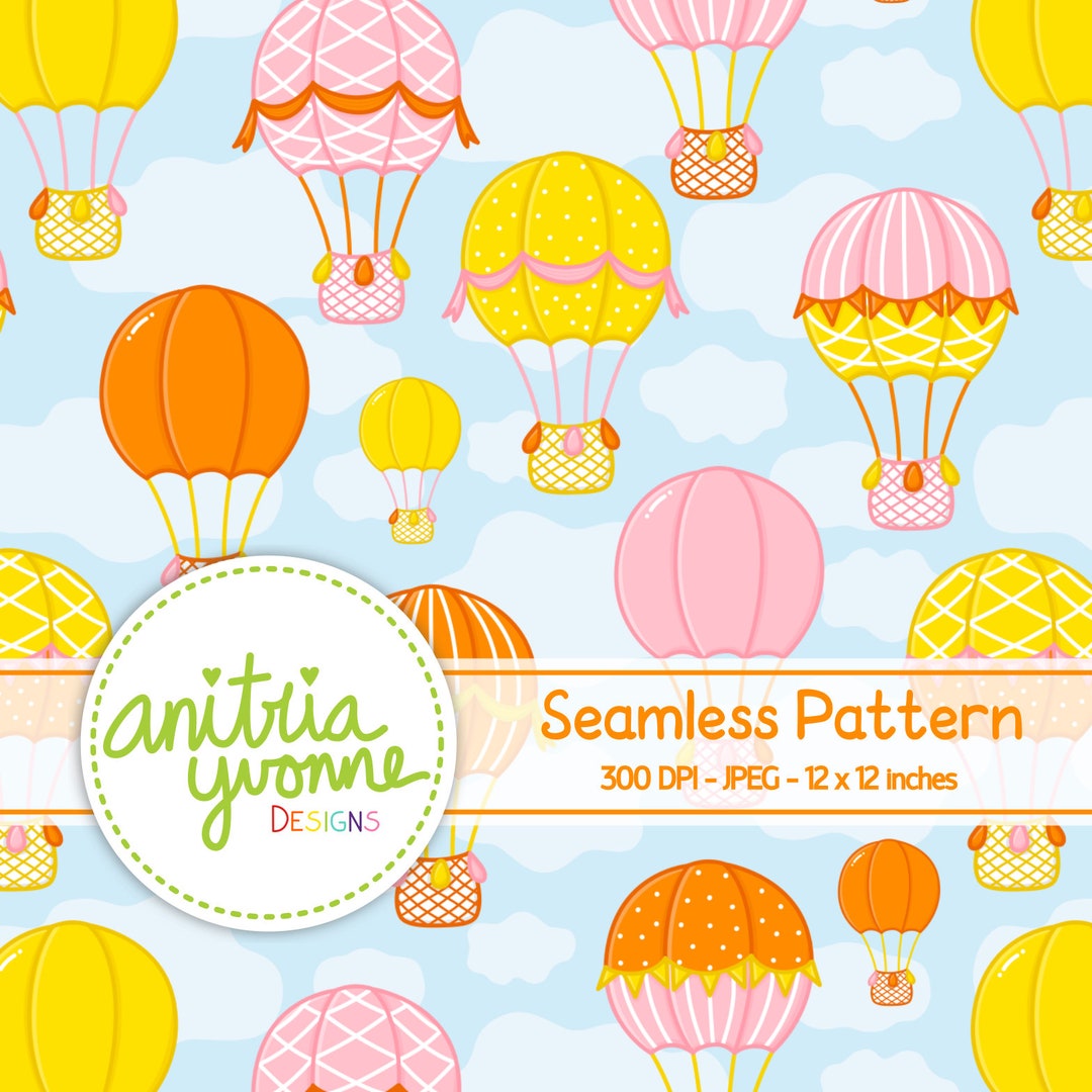 Hot Air Balloon Seamless Pattern, Balloon Seamless Pattern, Hot Air ...