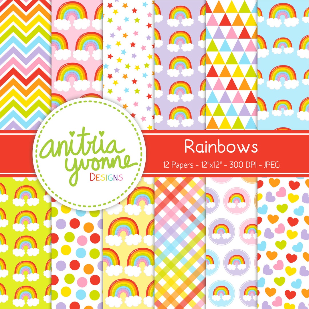 Rainbow Digital Paper, Rainbow Designs, Geometric Designs, Rainbow ...