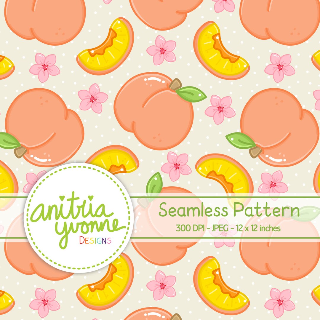 Peach Seamless Pattern, Fruit Seamless Pattern, Peach Repeat Pattern ...