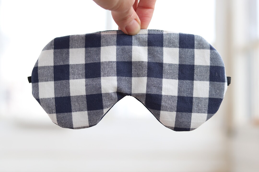 Eye Mask for Men, Adjustable Navy Blue Checker Sleeping Eye Mask ...
