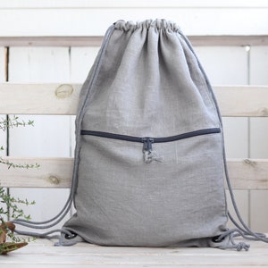 Linen Backpack With Zippered Pocket, Gray Lightweight Travel Gift ...