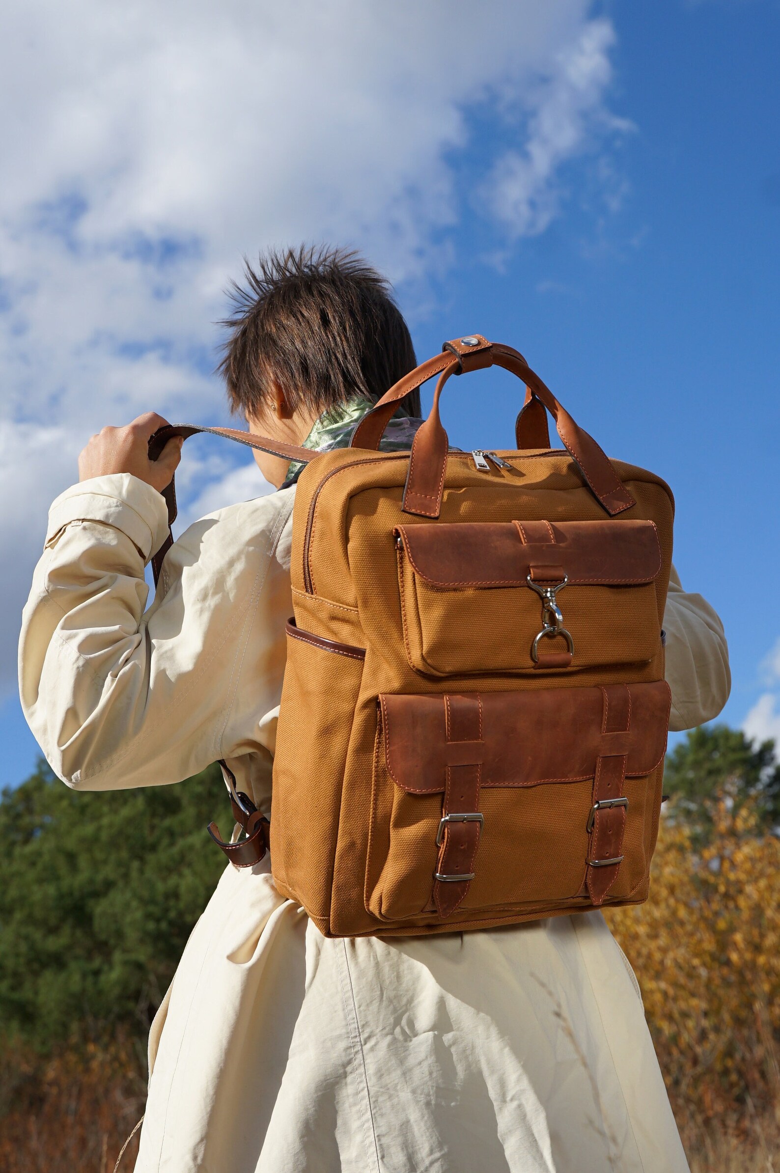 Modern Leather Backpack for Men and Women, Handmade Leather Backpack ...