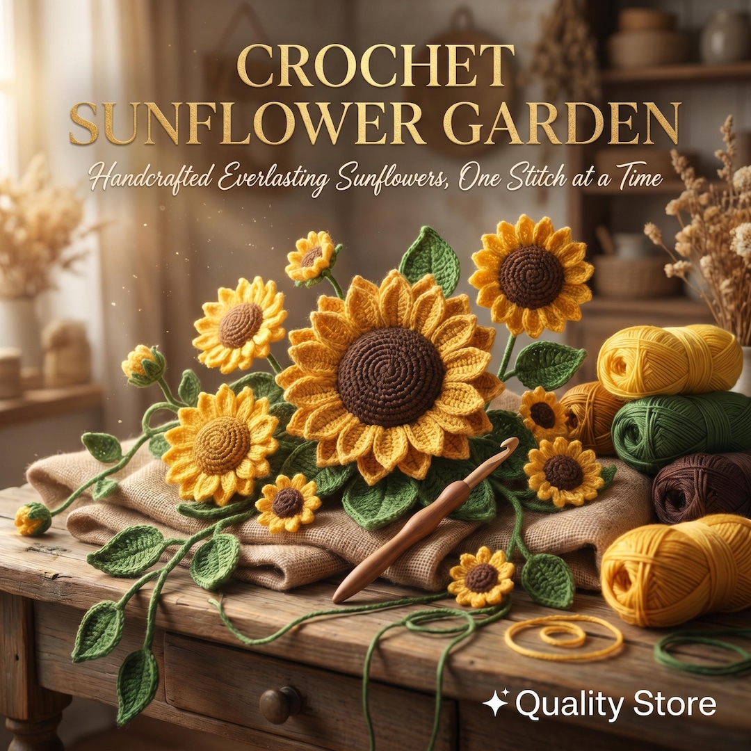 Crochet Sunflower Garden Pattern Book | Bouquet, Wreath, Hair ...
