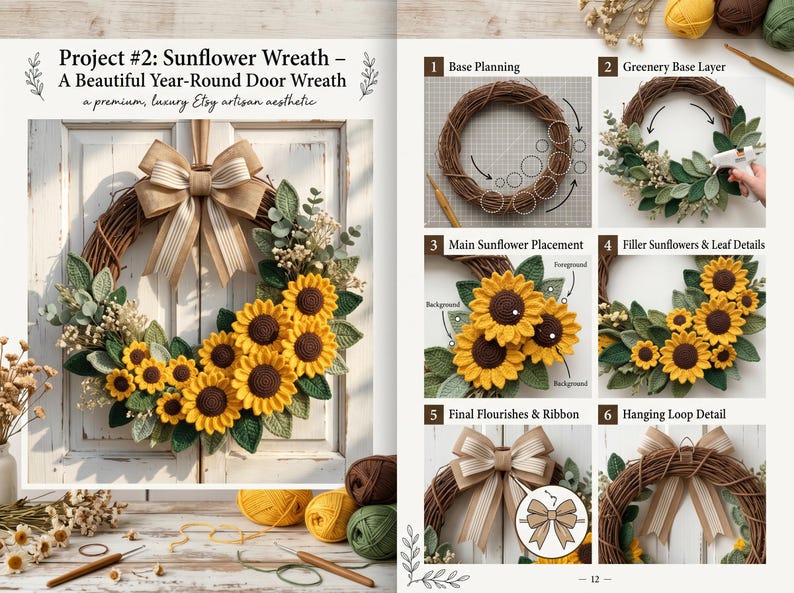 Crochet Sunflower Garden Pattern Book | Bouquet, Wreath, Hair ...