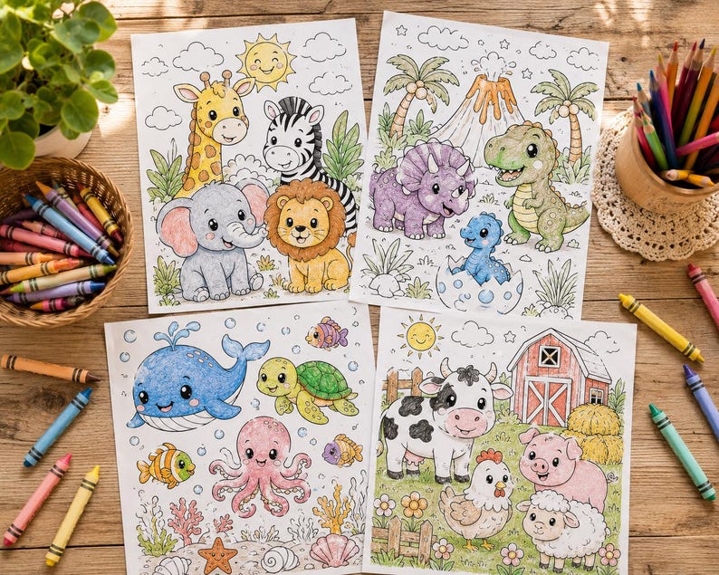Safari Animals Printable PDF for Kids | Lion Elephant Giraffe Coloring ...